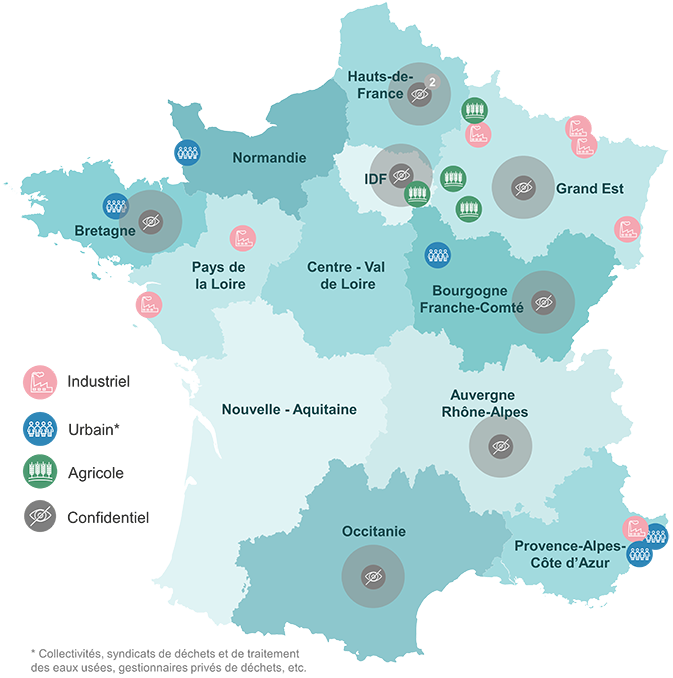 Carte projets gazeification hydrothermale, GRTgaz - GreenUnivers